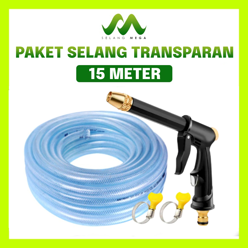 Jual MEGA Selang Air Cuci Motor 15 Meter Sepaket Selang Air Benang Transparan Dengan Semprotan ...