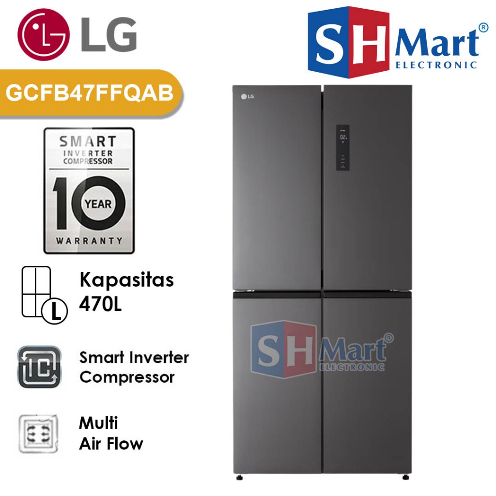 Jual KULKAS 4 PINTU LG 470 LITER GCFB47FFQAB SMART INVERTER KOMPRESSOR GARANSI RESMI | Shopee ...