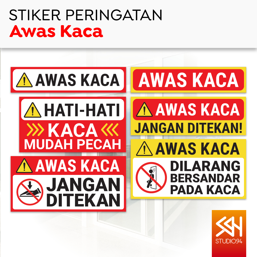Jual Stiker Peringatan Awas Kaca | Sticker Dilarang Bersandar Menekan ...