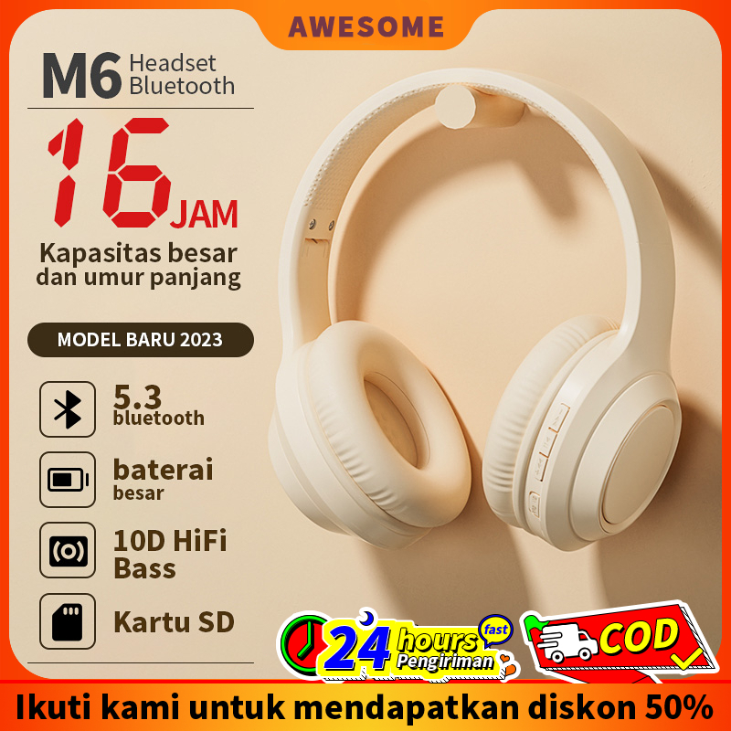 Jual M6 Headphone Bluetooth 5.3 Dual HIFI Stereo Noise Reduction Bass ...
