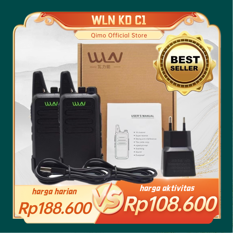 Jual Qimo HT WLN C1 UHF Handy Talky TWO WAY RADIO BLACK C1 walkie talkie 2pcs(Type-C plug ...