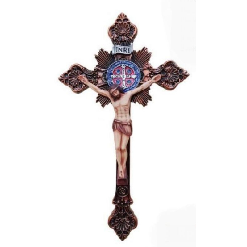 Jual Salib Dinding Corpus Resin Yesus Bersinar 34cm Medali Benediktus ...