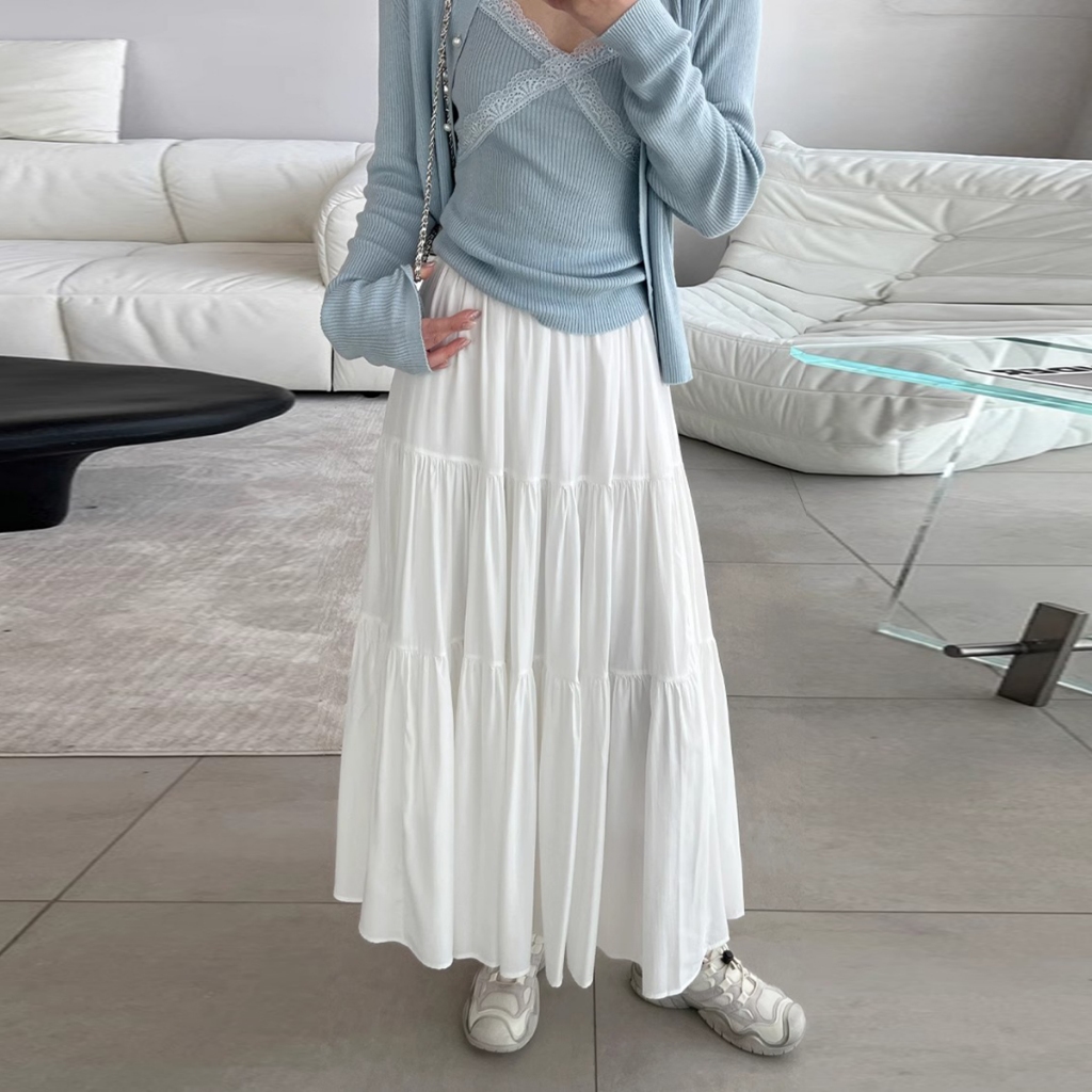 Jual Korea Pinggang Karet Loose Rok Plisket Hitam Premium - Rok Susun ...