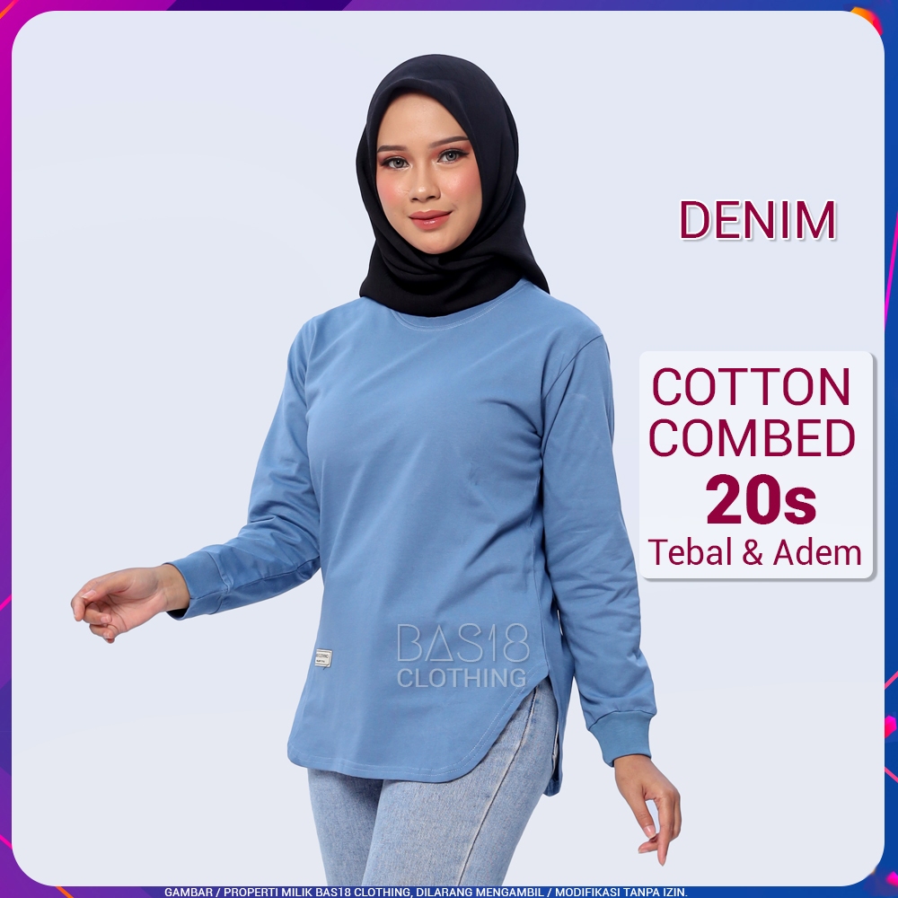 Jual Kaos Wanita Model Body Oval Lengan Panjang Warna Blue Denim Cotton ...