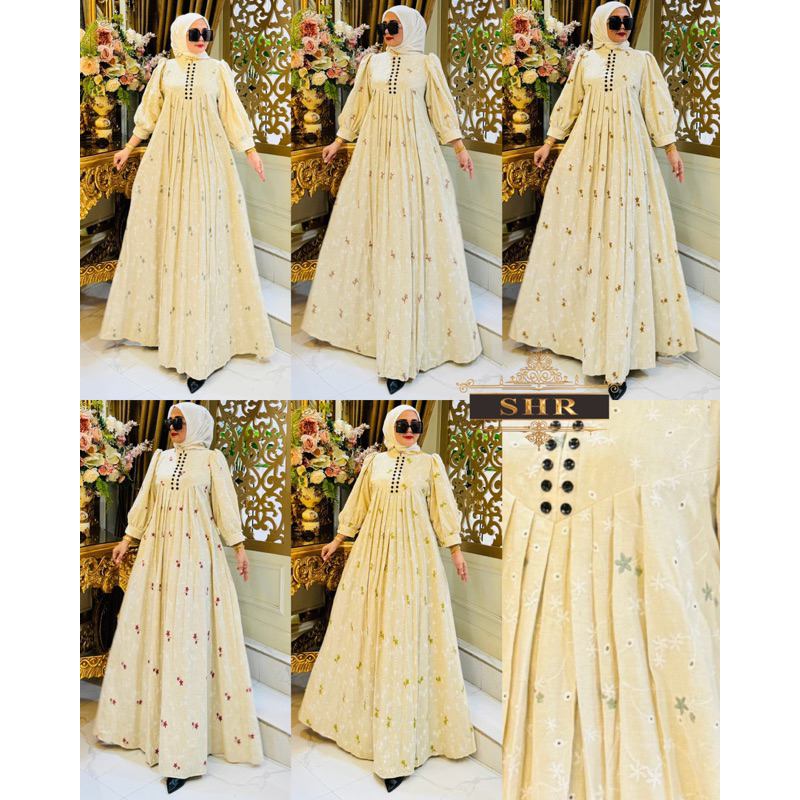 Jual (COD) NEW SHR MAXI DRES RAMPING FUL BORDIR PREMIUM BAHAN KATBOL ...