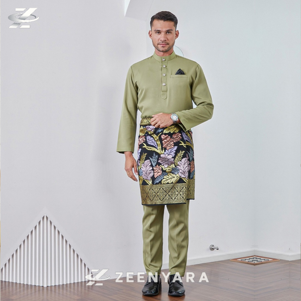 Jual Ashraan Setelan Baju Melayu Pria Modern Katun Toyobo Hijau Sage ...