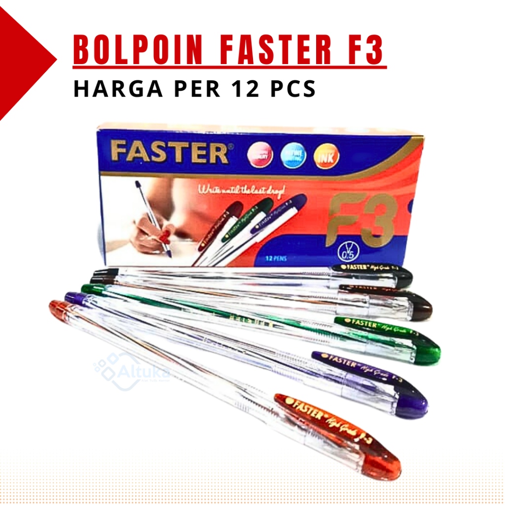 Jual (12 Pcs) Bolpen Pulpen Bolpoin Faster F3 Hitam 0.5 mm | Shopee ...