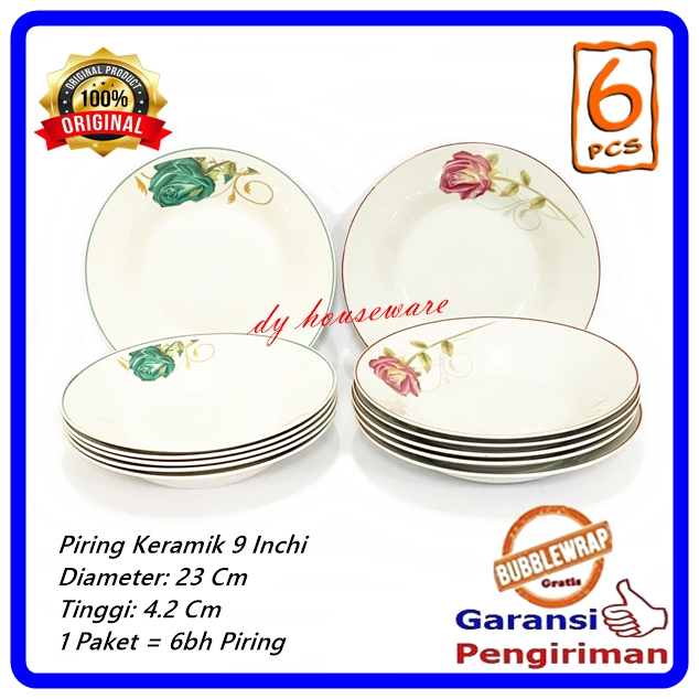 Jual Piring Keramik 9 Inch Diameter 23 Cm Piring Makan Motif Bunga ...