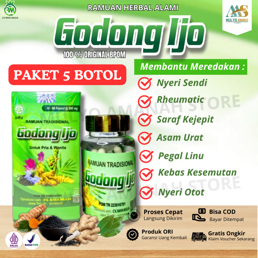 Jual PAKET 5 BOTOL Obat Saraf Kejepit Herbal Jamu Asam Urat Pegal Linu ...