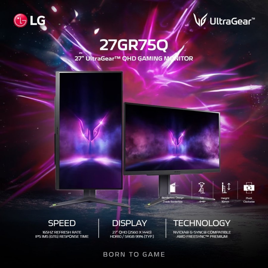 Jual Monitor Gaming LED LG UltraGear 27GR75Q-B 27" IPS 1440p QHD 2K 165Hz 1ms GTG HDMI DP 1.4x1 ...