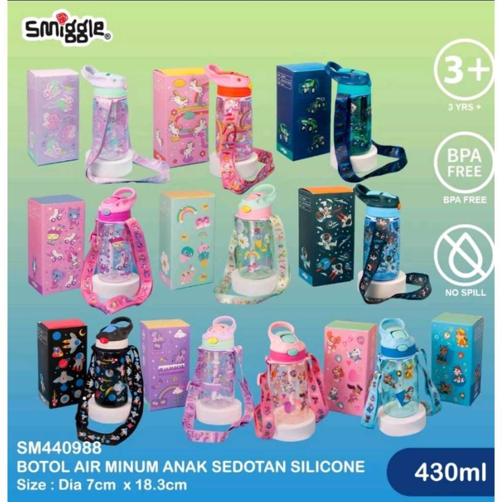 Jual BOTOL MINUM WATERBOTTLE SMIGGLE TALI SEDOTAN SILIKON 430ML BPA FREE | Shopee Indonesia