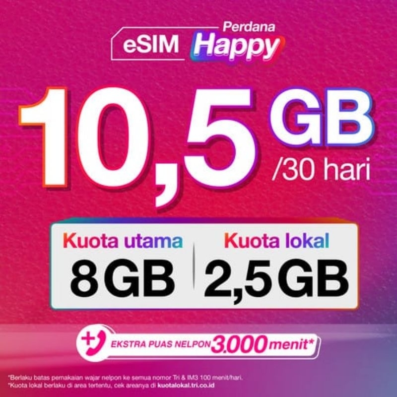 Jual KARTU PERDANA KUOTA DATA TRI HAPPY 10,5GB | Shopee Indonesia