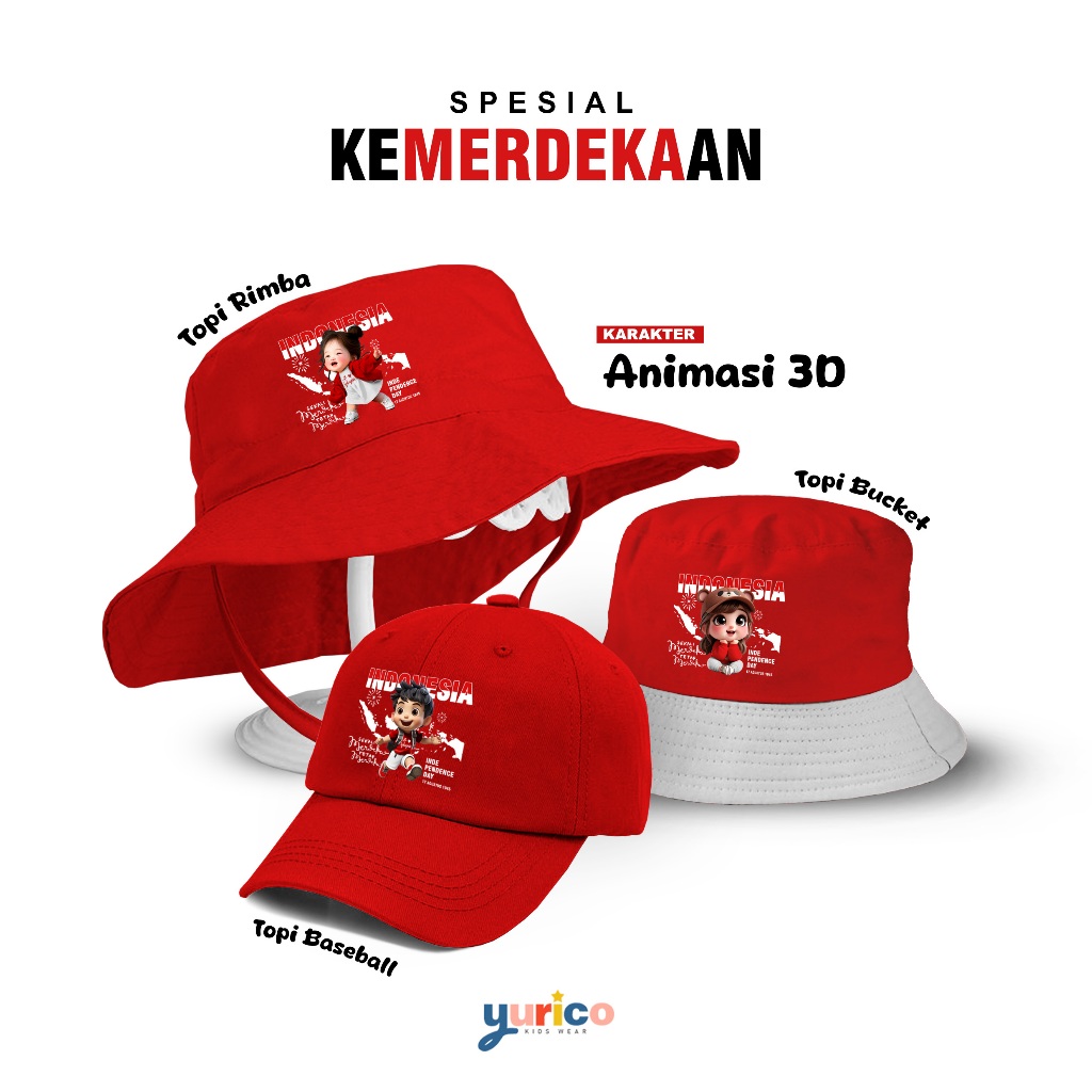 Jual Topi Anak Agustusan Spesial Kemerdekaan Karakter Animasi 3D ...