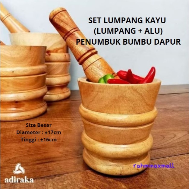 Jual [READY] Lumpang Kayu Penumbuk Bumbu Ukuran BESAR SET (Tumbukan ...
