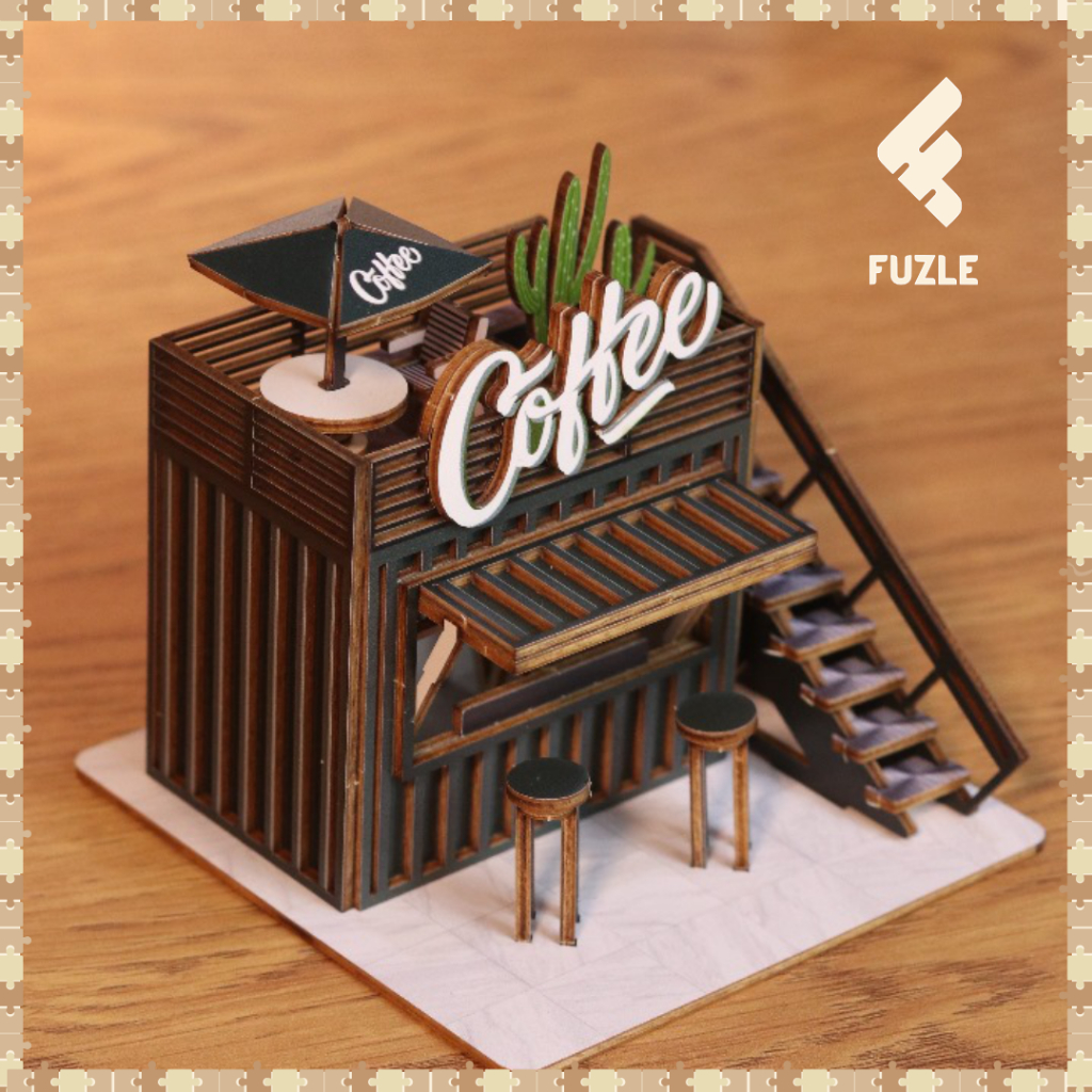 Jual Miniatur Coffee Shop Puzzle Kayu Diy Kit Bangunan 3d Puzzle ...