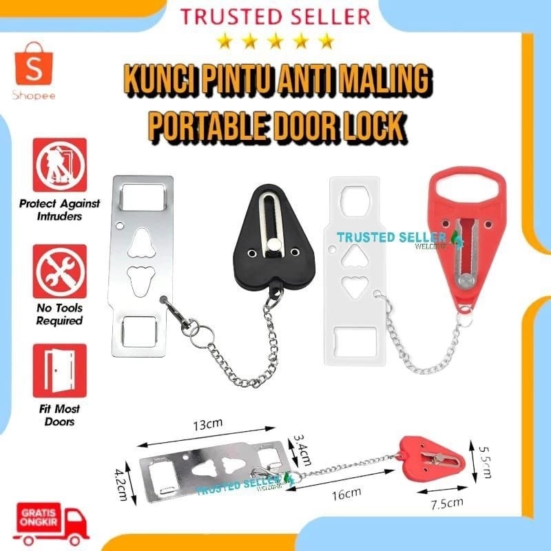 Jual PORTABLE DOOR LOCK 2in1 GESPER KUNCI GRENDEL PINTU RUMAH KOS ...