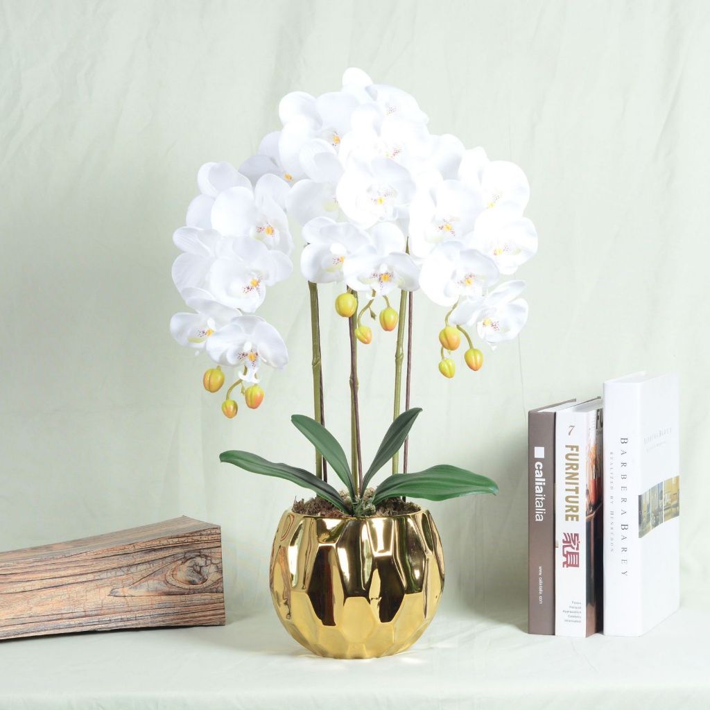Jual Luxury Orchid Flower Gold Vase / Hiasan Artifical Bunga Anggrek ...