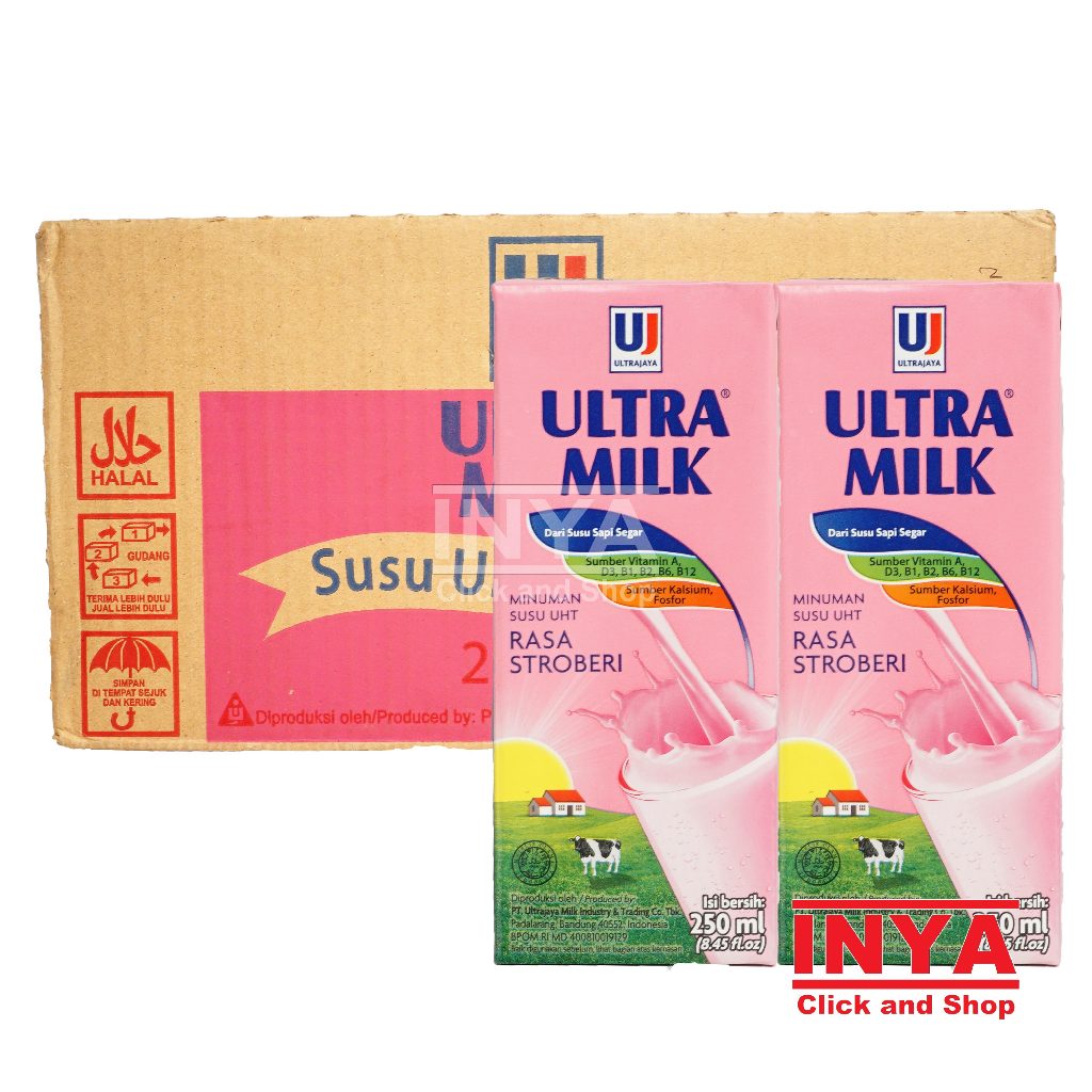 Jual Ultra Milk Susu UHT Rasa Stroberi 24x250ml BOX - Susu Kemasan ...