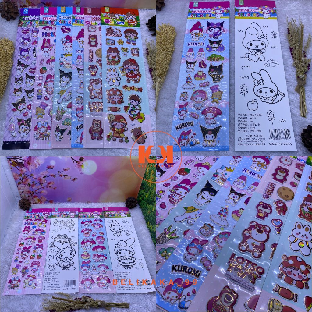 Jual STICKER TIMBUL 3D PANJANG + MEWARNAI MOTIF SANRIO LOTSO DAN MOMO ...