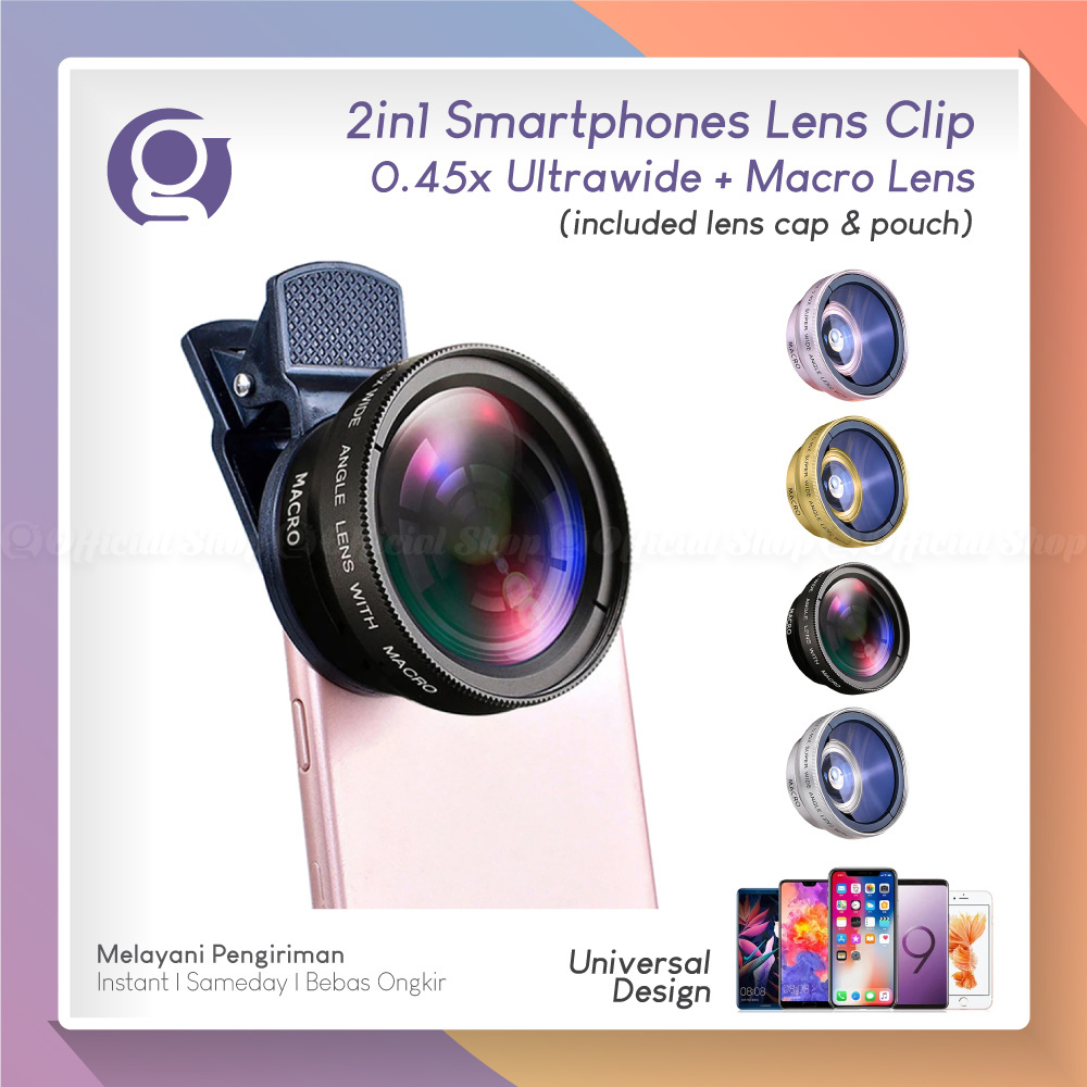 Jual HOP U045 Lensa HP Wide Angle 0.45x 37mm + Macro Lens for Universal ...