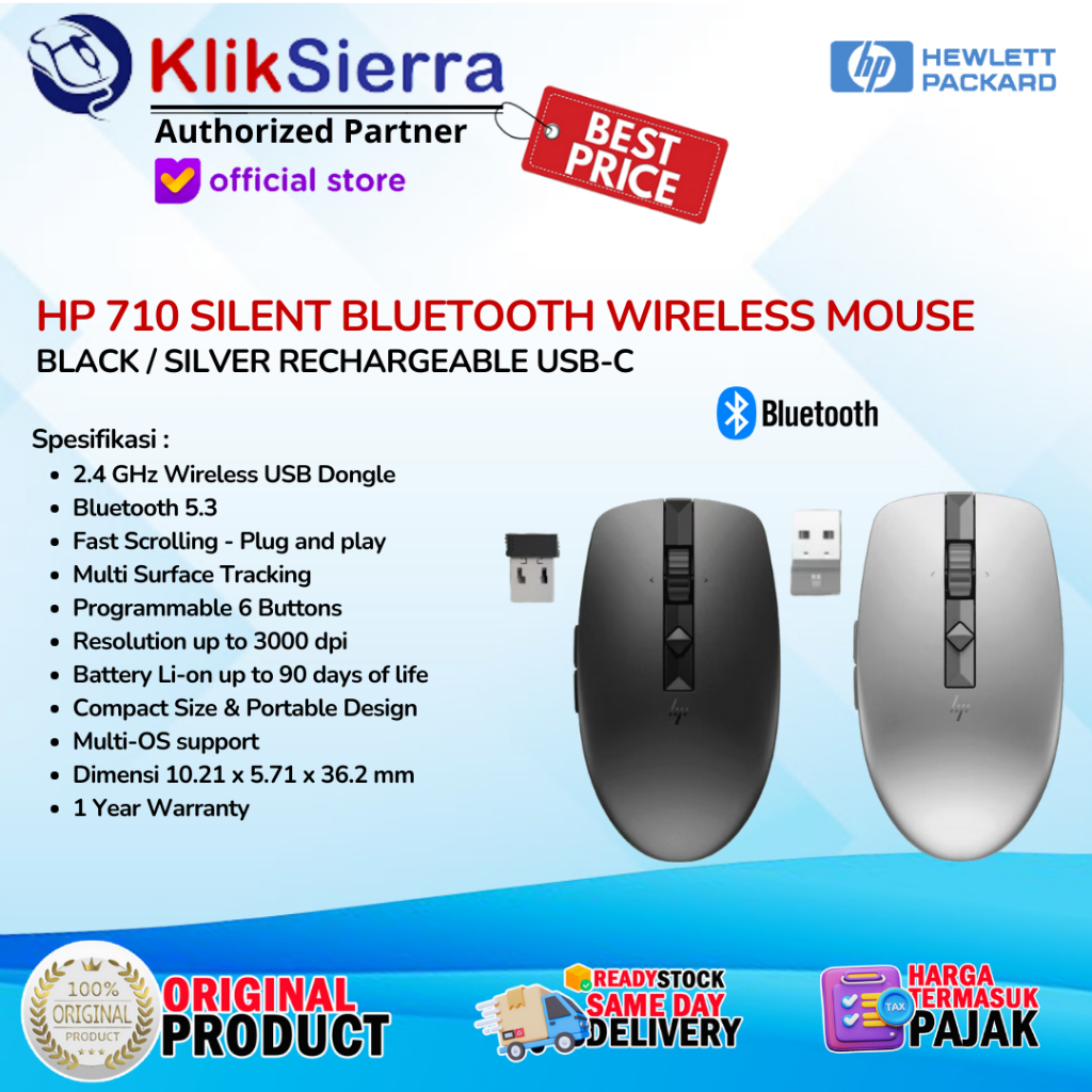 Jual HP 710 Rechargeable Silent Bluetooth Wireless Mouse - 3000 DPI ...