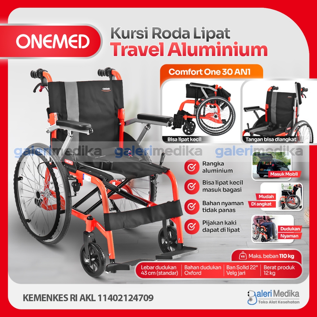 Jual Kursi Roda Travel Onemed Comfort One 30 AN1 Aluminium - Aluminium ...