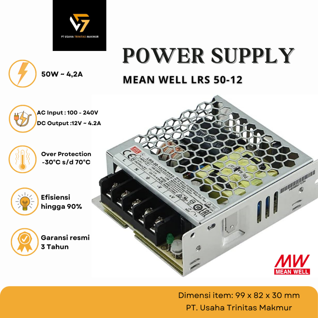Jual Power Supply 50W 12V 4.2A Mean Well LRS 50-12 Single Output Switching MEANWELL [Garansi 3 ...