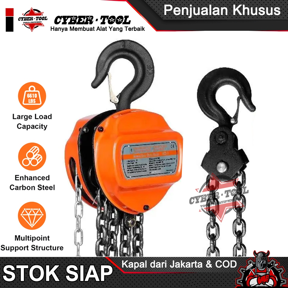 Jual Chain Block 2 ton x 6 meter Kerekan Takel Manual Katrol Alat Angkat Barang Chain Hoist ...