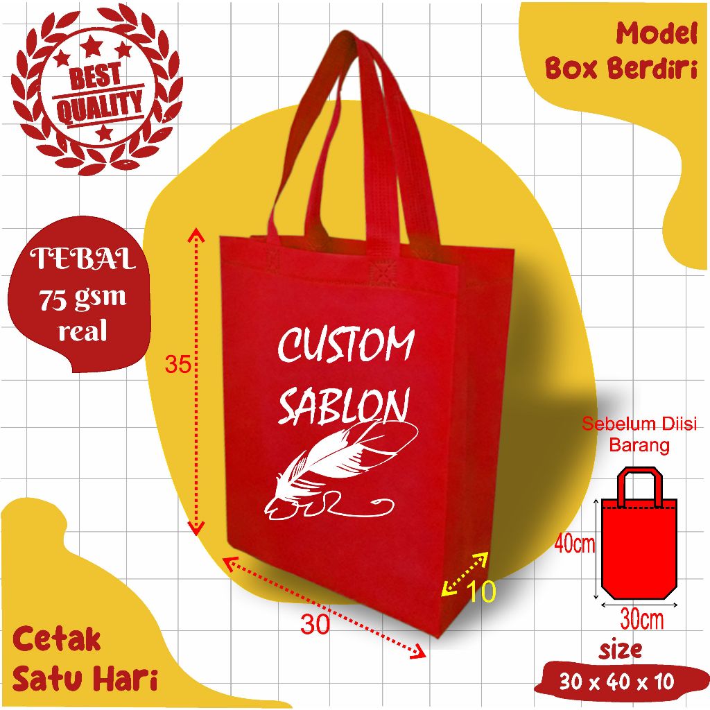 Jual TAS SPUNBOND BOX BERDIRI 30X40x10 (SABLON COSTOM) UNTUK TAS ...
