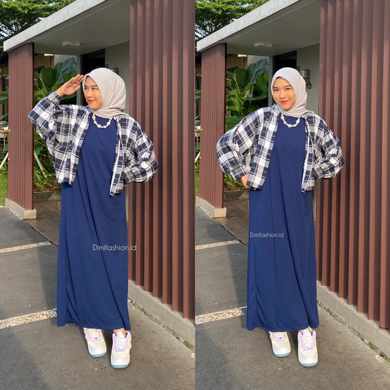 Jual NESYA ONE SET (dress kutung + hijab square + kemeja crop/kemeja ...