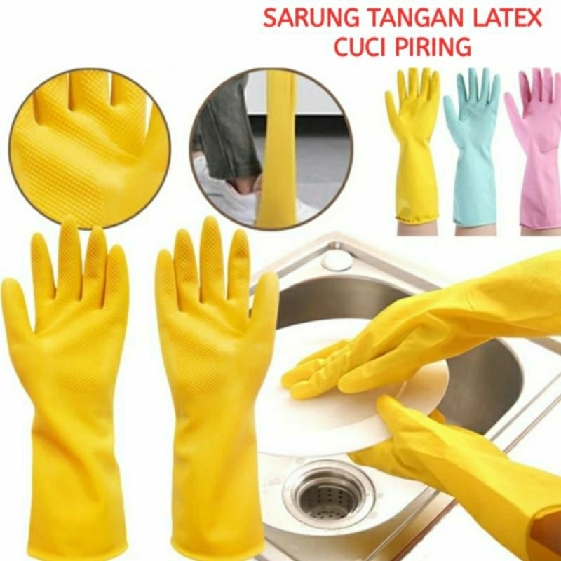 Jual Sarung Tangan Laundry Lateks/Sarung Tangan Karet Latex Cuci Piring / Sarung Tangan Kebun ...