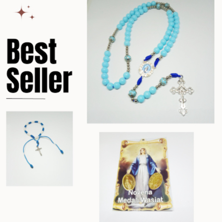 Jual Paket doa katolik : gelang + buku doa novena medali wasiat + kalung rosario mote blue ...