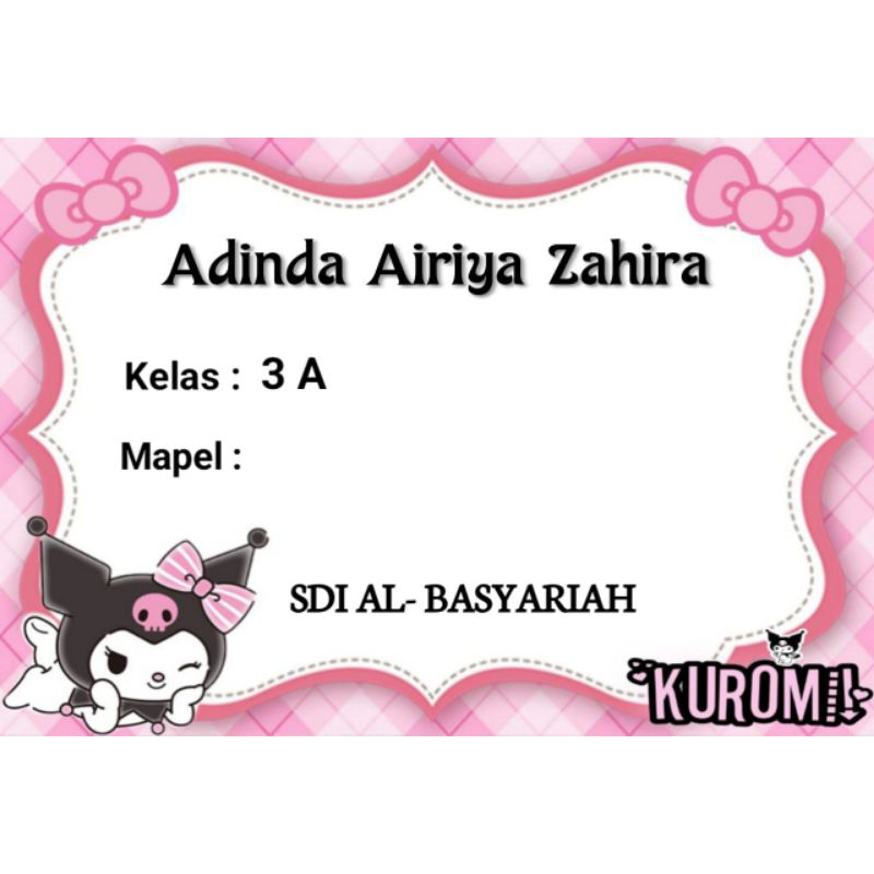 Jual (ISI 50 PCS) LABEL STICKER BUKU SEKOLAH CUSTOM NAMA MOTIF KUROMI ...