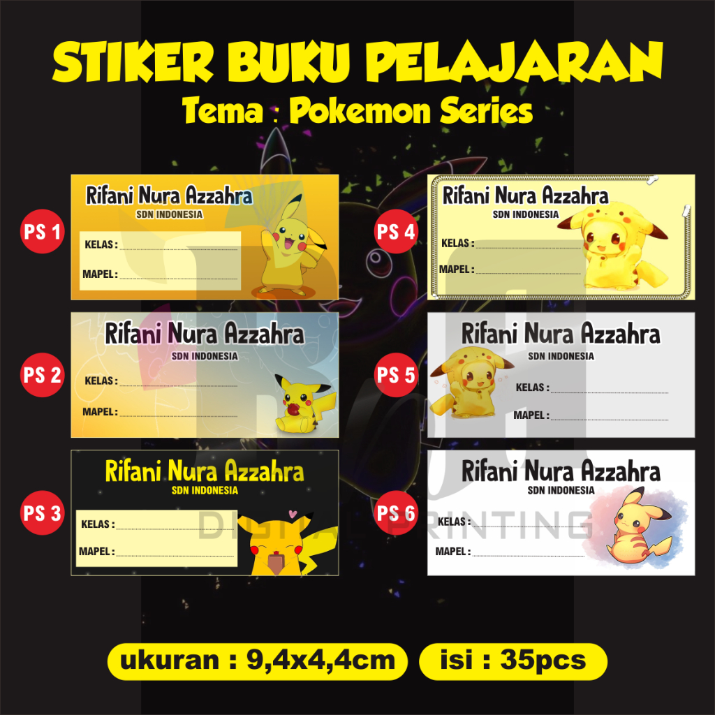 Jual Stiker Nama Buku Pelajaran Tema Pokemon Series | Shopee Indonesia