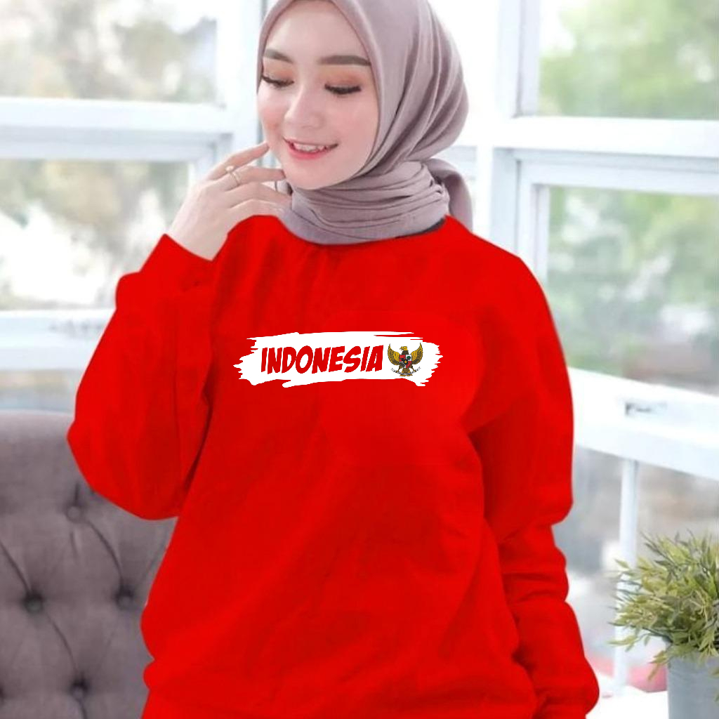 Jual Baju Kaos Lengan Panjang Wanita Dewasa Motif Indonesia Garuda Edisi Hut Ri 17 Agustusan