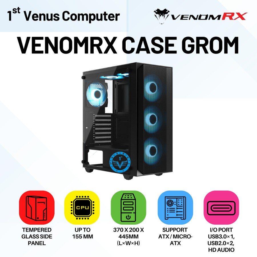 Jual VenomRX GROM Tempered Glass Side ATX Gaming Case / CASE54-VEN ...