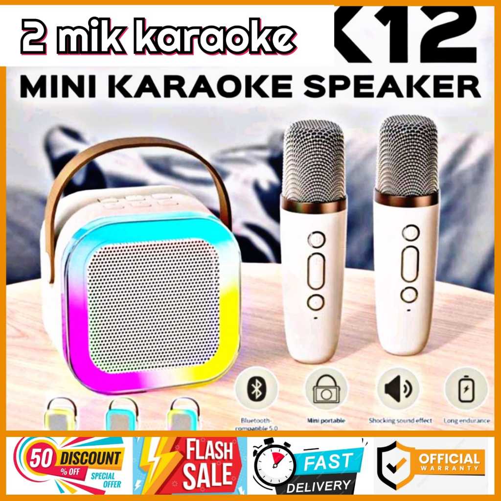 Jual Speaker bluetooth plus doublle mik karaoke k12 microphone dua mic ...