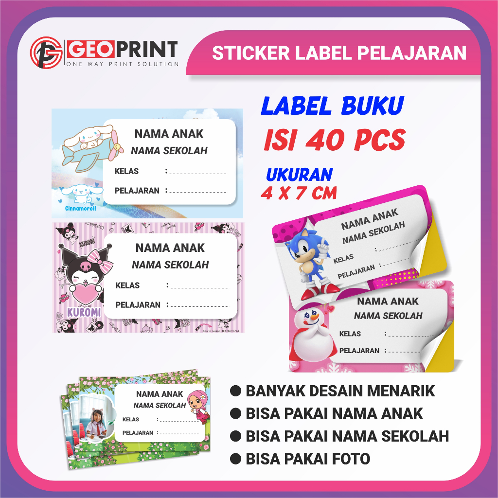 Jual STIKER LABEL MATA PELAJARAN 40 PCS BISA PAKE FOTO CUSTOM NAMA ANAK ...