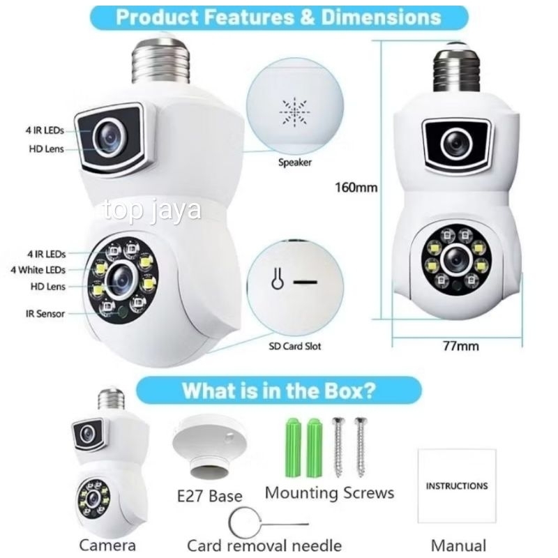 Jual Cctv Lampu 2 Lensa IP Cam 8MP Dual Lens Camera V380 Pro Wifi ...