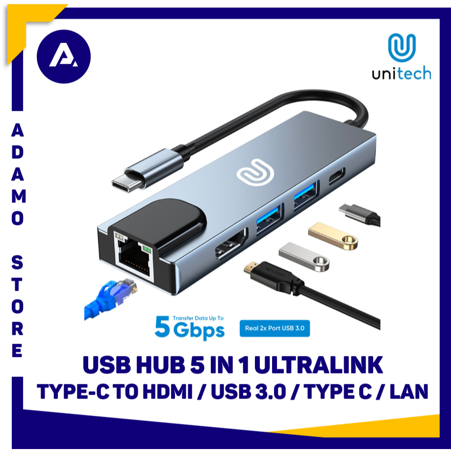 Jual Unitech Converter Adaptor 4K 5in1 Type-C to HDMI + USB 3.0 + LAN ...
