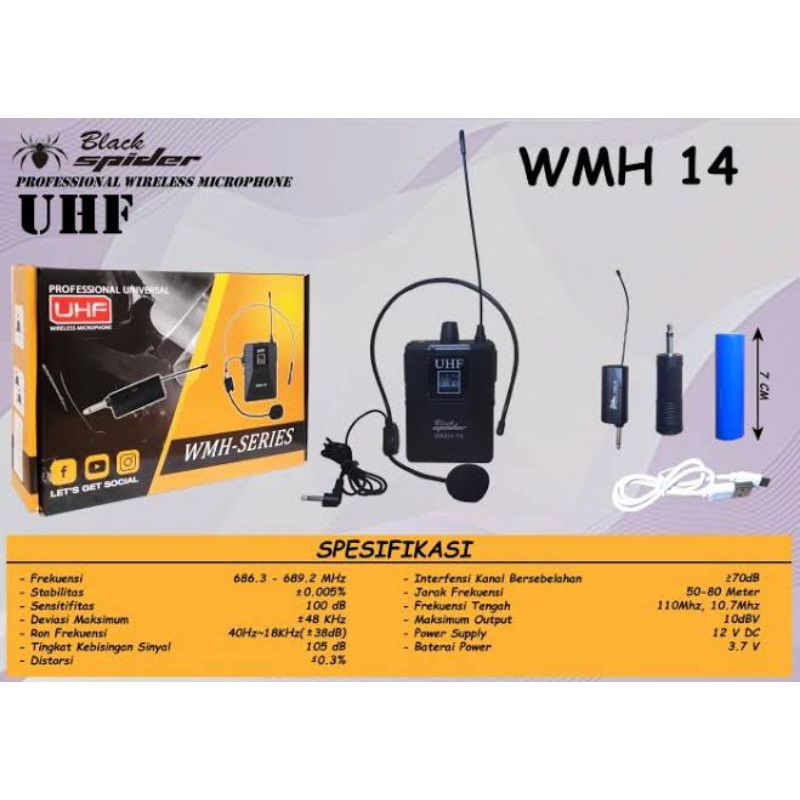 Jual MIC WIRELESS BLACK SPIDER WMJ 14 SINGLE MIC HEADSET ORIGINAL WMH14 ...