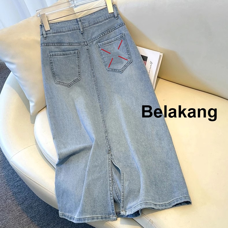 Jual Rok Denim Biru Muda untuk Wanita Musim Panas 2024 Rok Peluk ...
