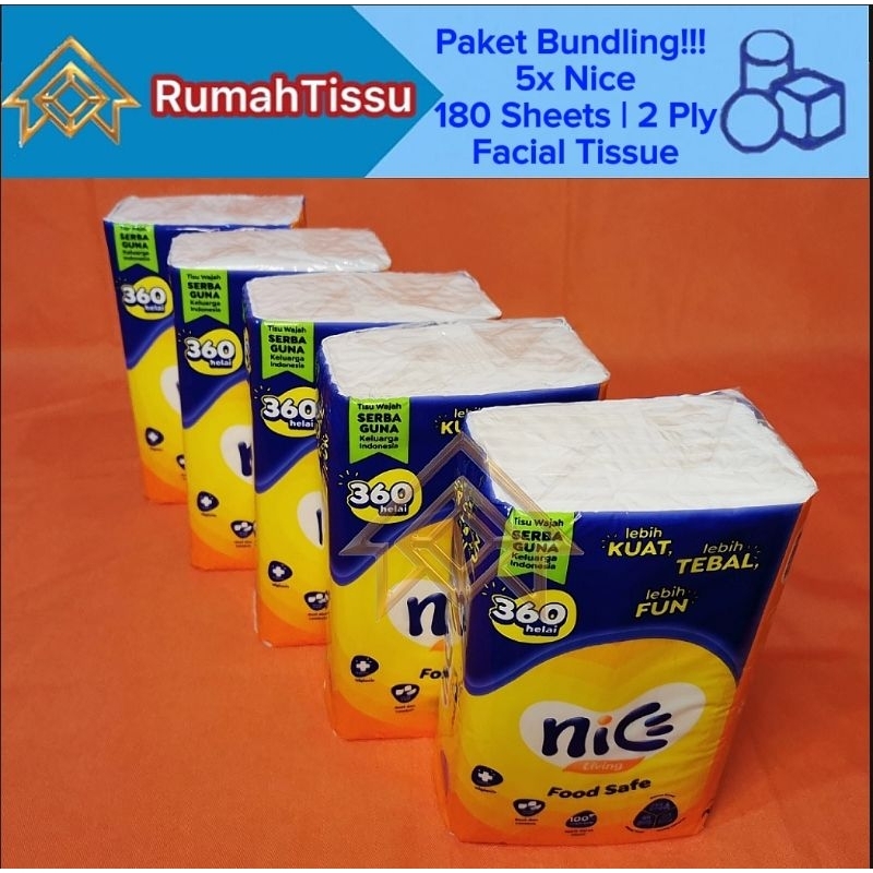 Jual [Paket Bundling 5 Pack] Tisu Tissue Nice Facial Tissue 180 Sheets ...