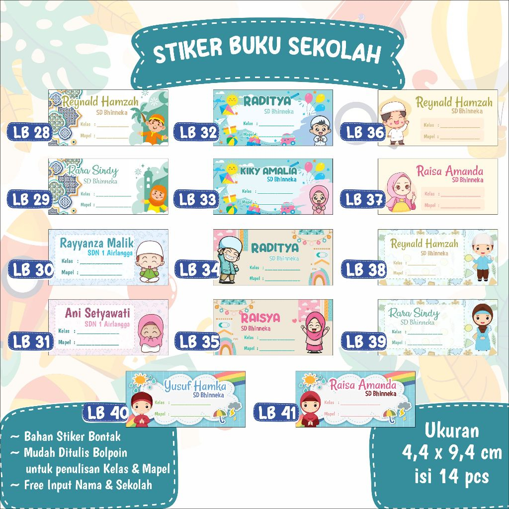 Jual Isi 35 pcs STIKER CUSTOM NAMA SEKOLAH ANAK ISLAM | LABEL BUKU ...