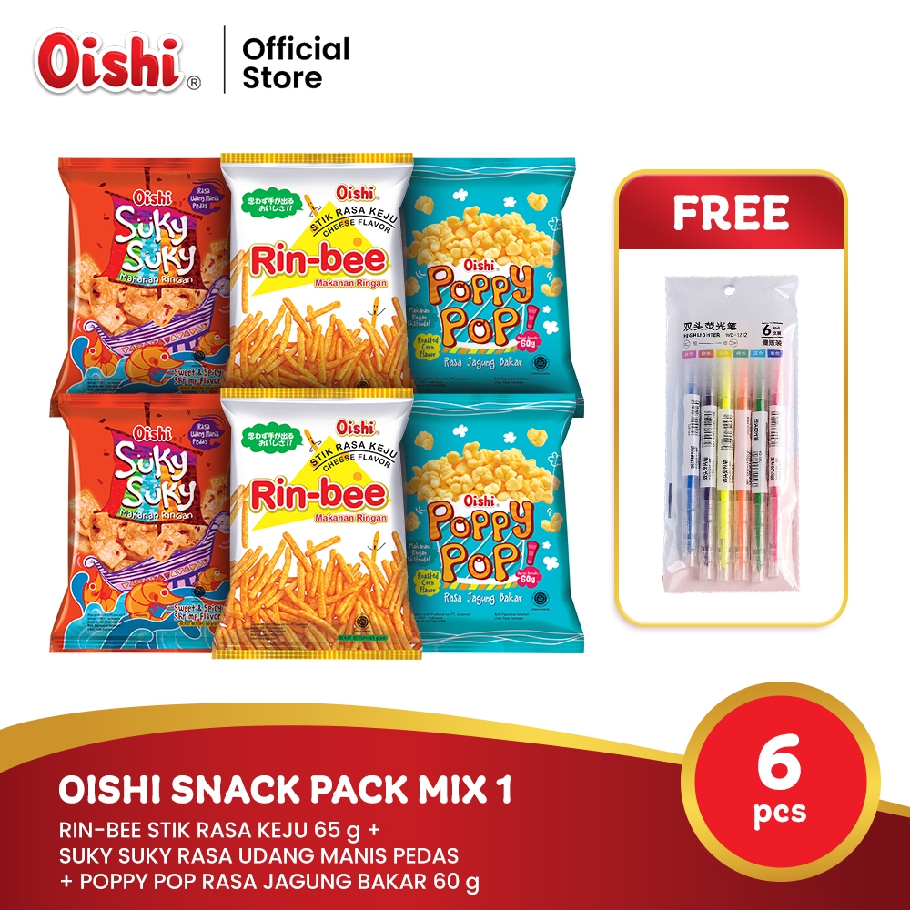 Jual Oishi Snack Pack Mix 1 + Free Set Highlighter Pen | Shopee Indonesia