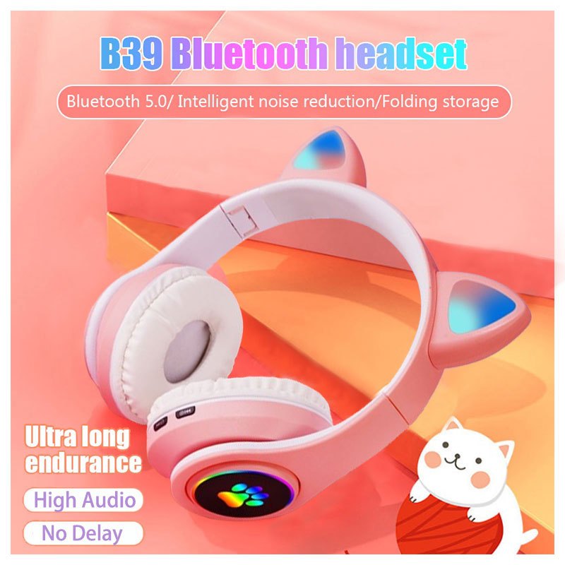 Jual B39M Kucing Wireless Headset With Mic LED Bluetooth TWS Cat Ear ...