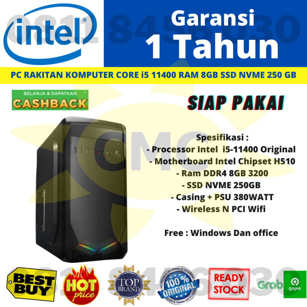 Jual Komputer PC Rakitan Core i5 11400 8GB SSD 250GB NVMe Siap Pakai ...