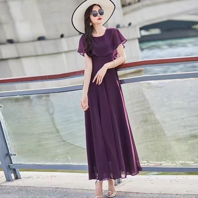 Jual Dress Ungu Korea Baru /Gaun pesta sifon wanita dewasa | Shopee ...