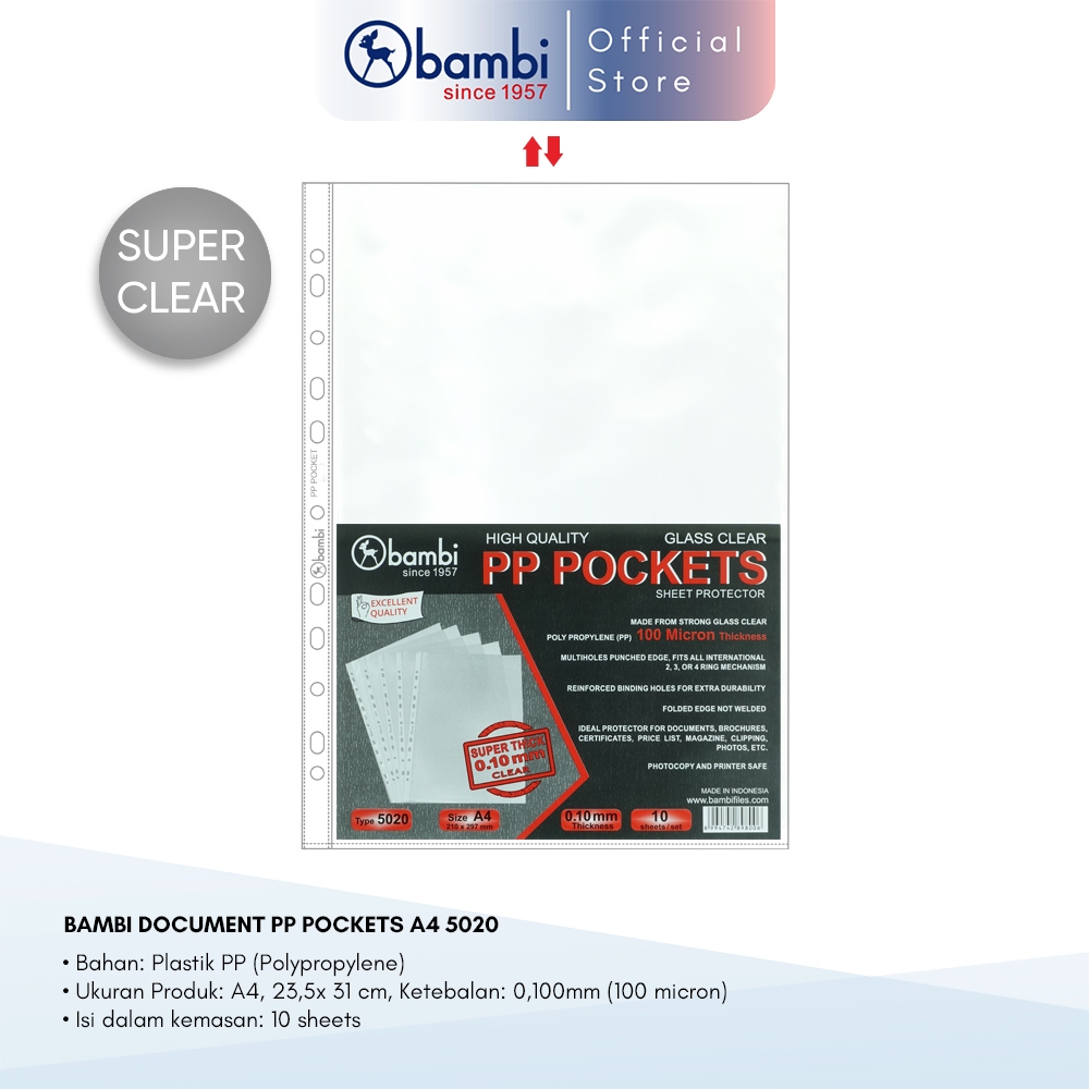 Jual Bambi Document Pocket A4 Isi 10 Lembar Ketebalan 0.10 mic Tipe ...