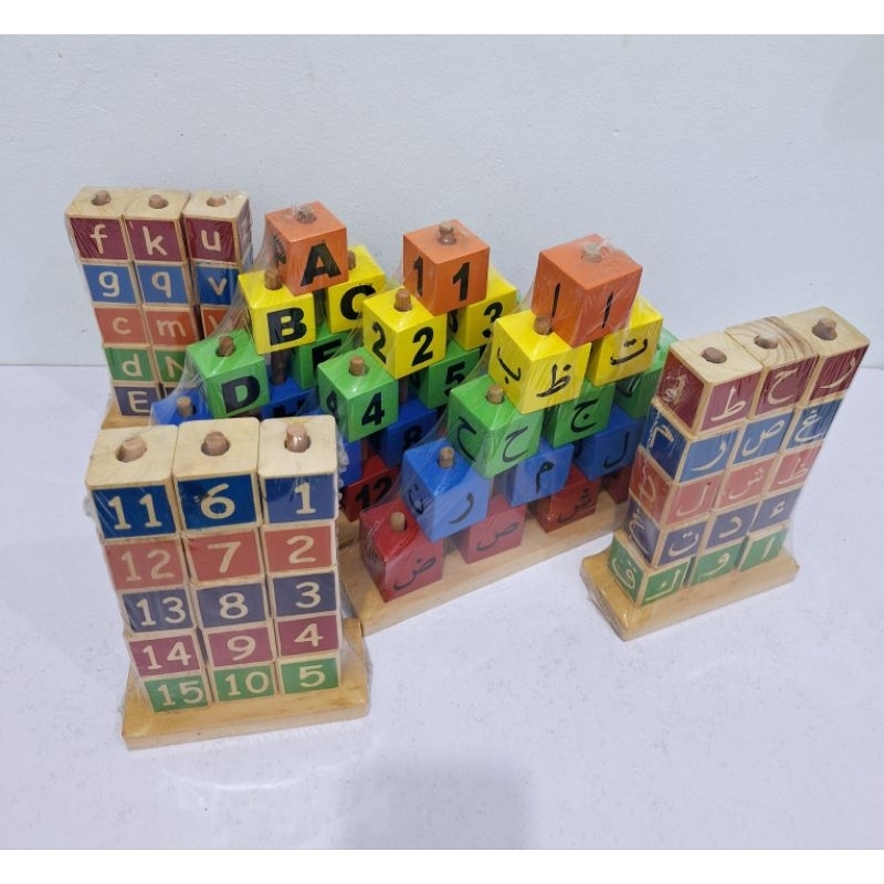 Jual [capt] Mainan Kayu Edukasi Anak Puzzle Menara Balok Kubus Warna ...